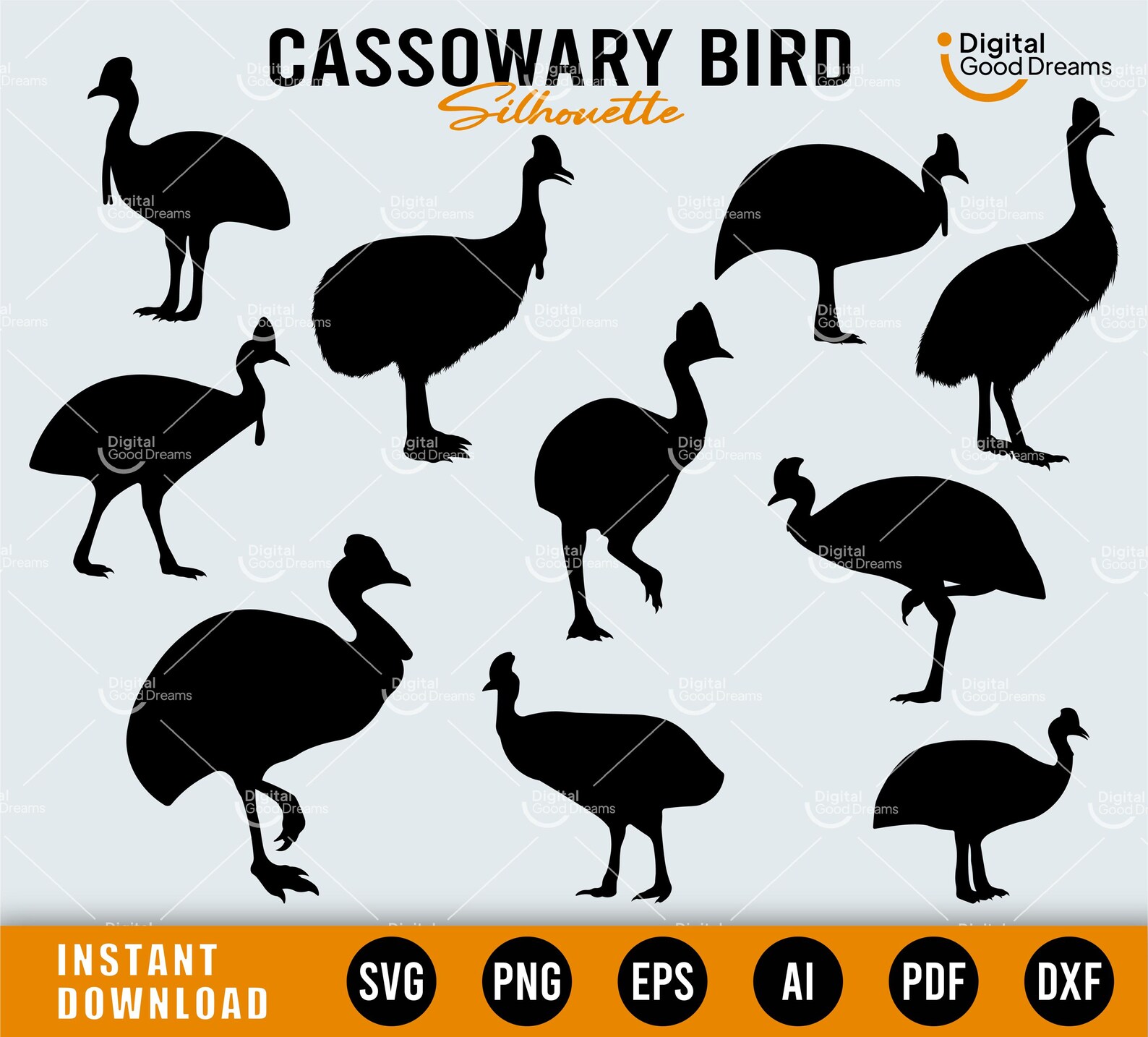Cassowary Bird Silhouette Svg, Clipart, Png, Dxf Silhouette, Eps Vector ...