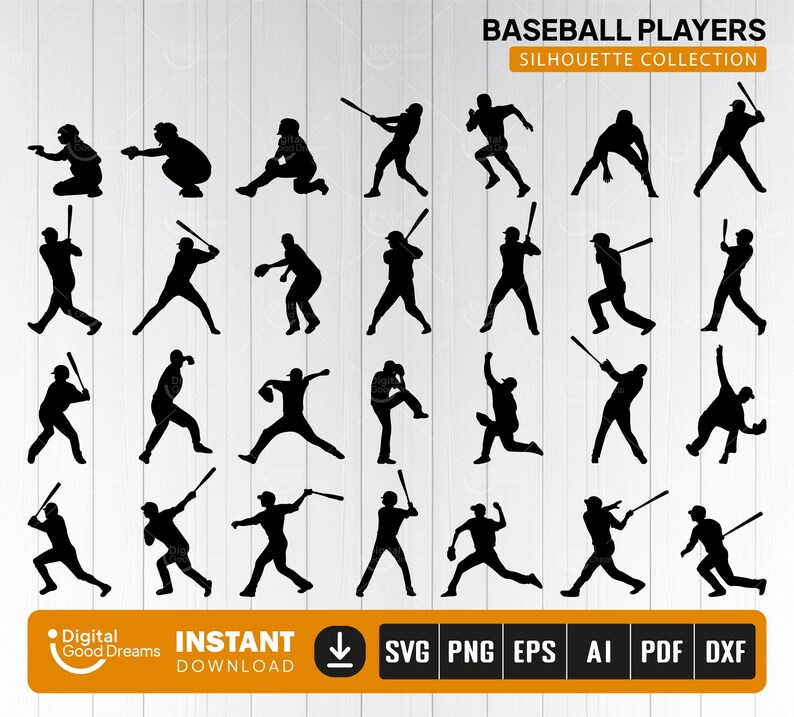 Baseball Players Svg, Clipart, Png, Dxf Silhouette, Eps Vector Cut File ...