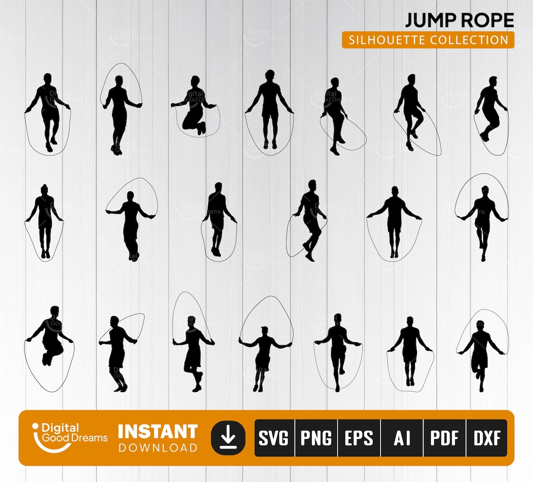 Jump Rope Silhouette Svg, Clipart, Png, Dxf Silhouette, Eps Vector Cut ...