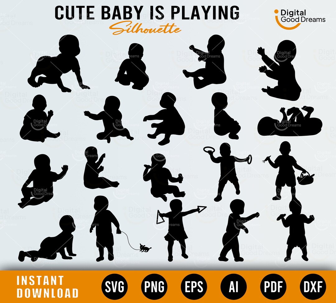 Cute Baby Silhouette Svg Vector Illustration Set, Clipart, Png, Dxf ...