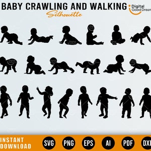 Baby Crawling & Walking Silhouette Svg Vector Illustration Set, Clipart ...