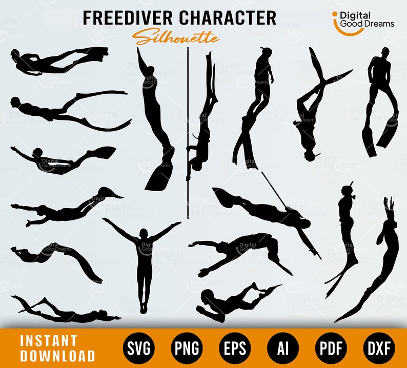 Collection of Freediver Svg Vector Illustration, Clipart, Png, Dxf ...