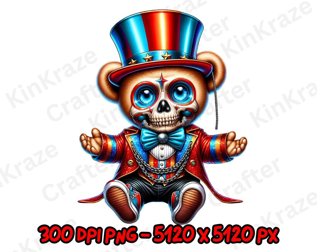 Circus Ringmaster Skull Teddy Bear PNG, Sublimate Design, Sublimate for ...