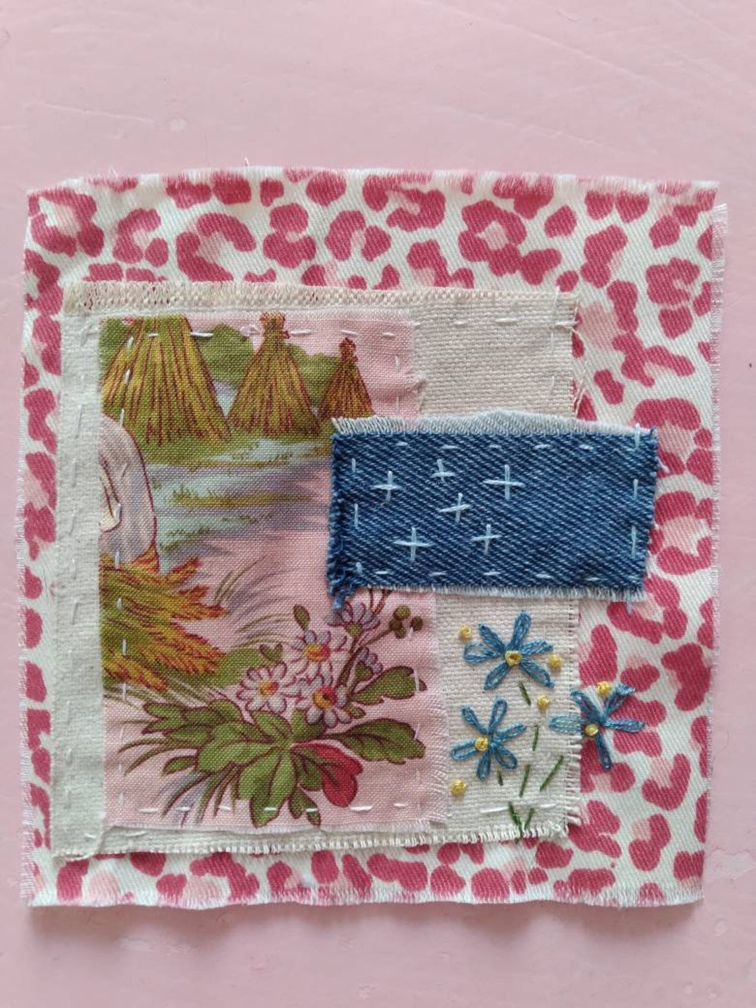 BOHO Denim Cotton Patch Visible Mending Mend Boro Slow Stitch for Jeans ...