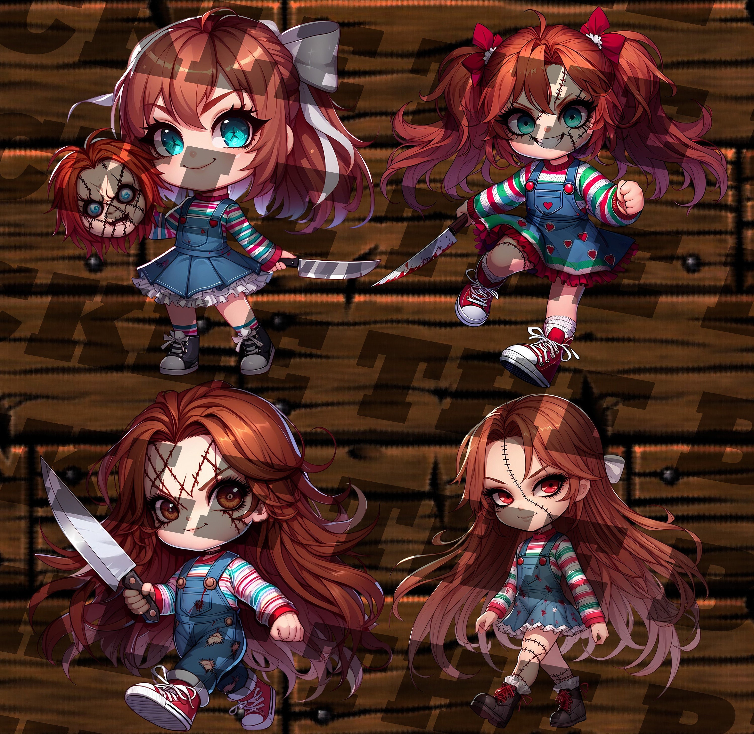 Chibi Horror Icons 21 Design PNG Bundle, DIY Shirt Decal, Stickers ...