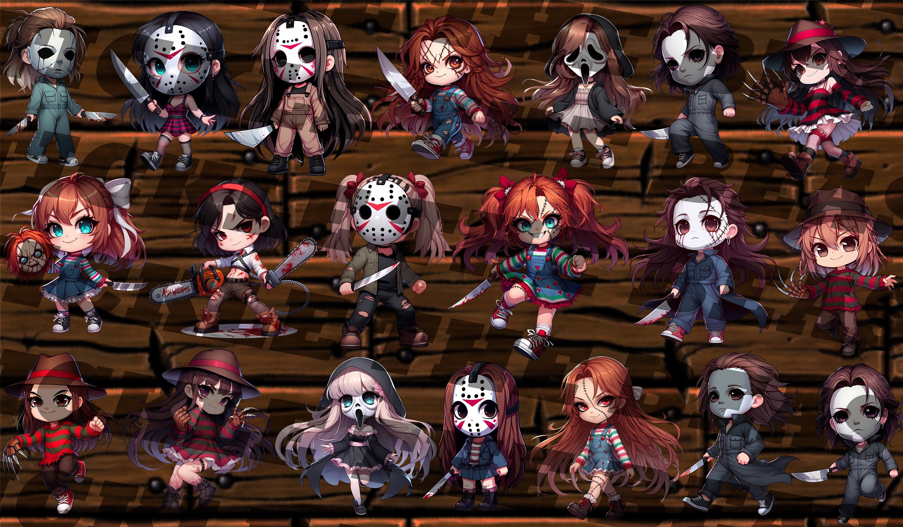 Chibi Horror Icons 21 Design PNG Bundle, DIY Shirt Decal, Stickers ...