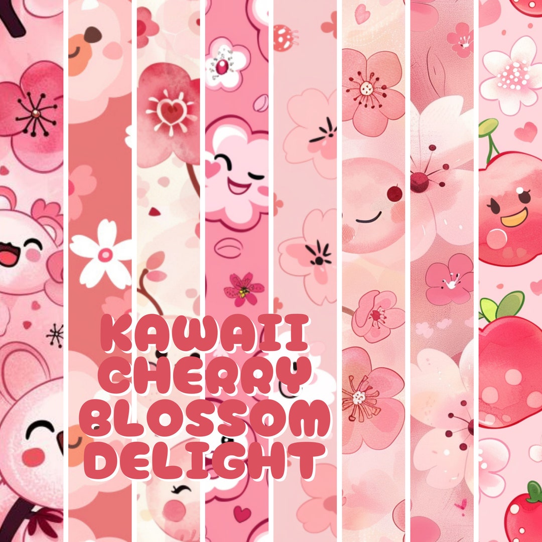 Seamless Pattern, Kawaii Cute Cherry Blossom Sakura, Kawaii Cherry ...