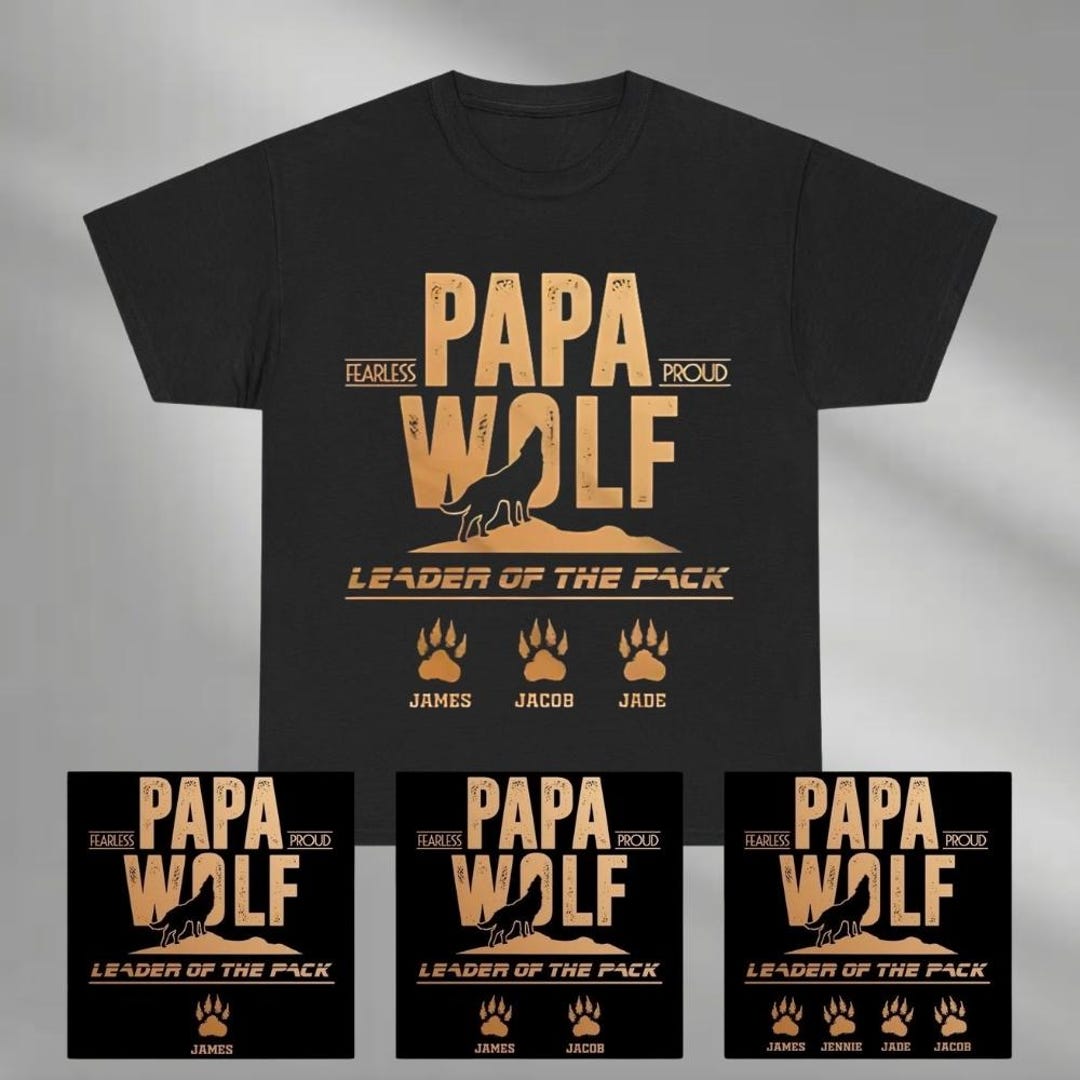 Custom Papa’s Wolf Pack Shirt, Dad Wolf Custom Names T-shirt, Father's ...