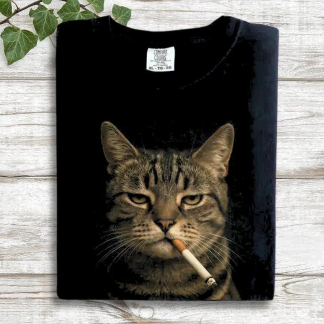 Vintage Smoking Cat Meme Shirt, Cigarette Cat Tee, Stupid Brainrot Cat ...