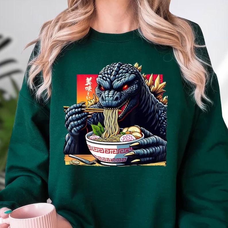 Japanese Godzilla Eating Ramen T-shirt, Japanese Monster Shirt, Anime ...
