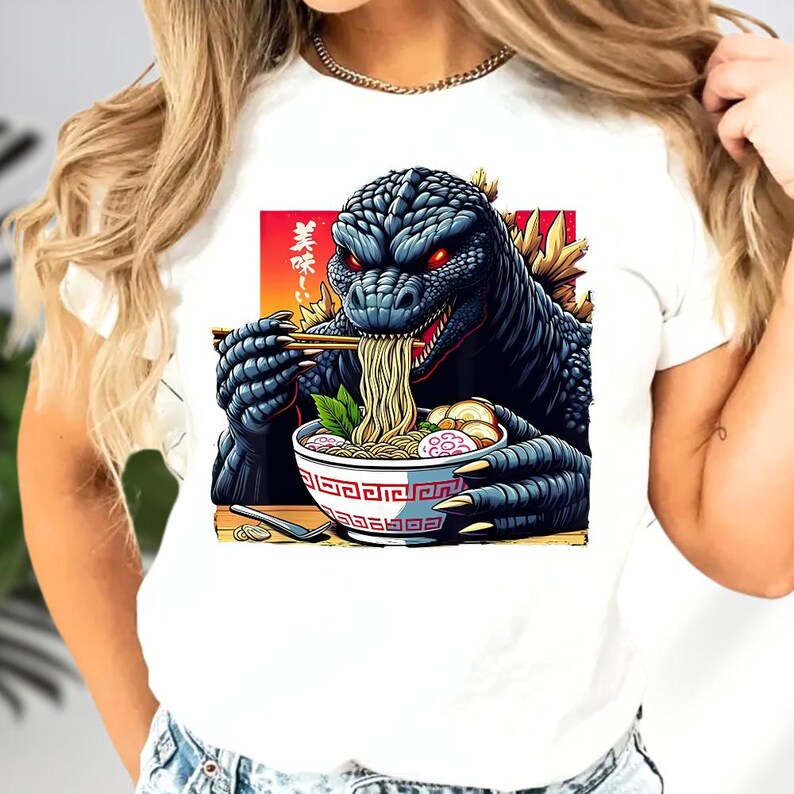 Japanese Godzilla Eating Ramen T-shirt, Japanese Monster Shirt, Anime ...