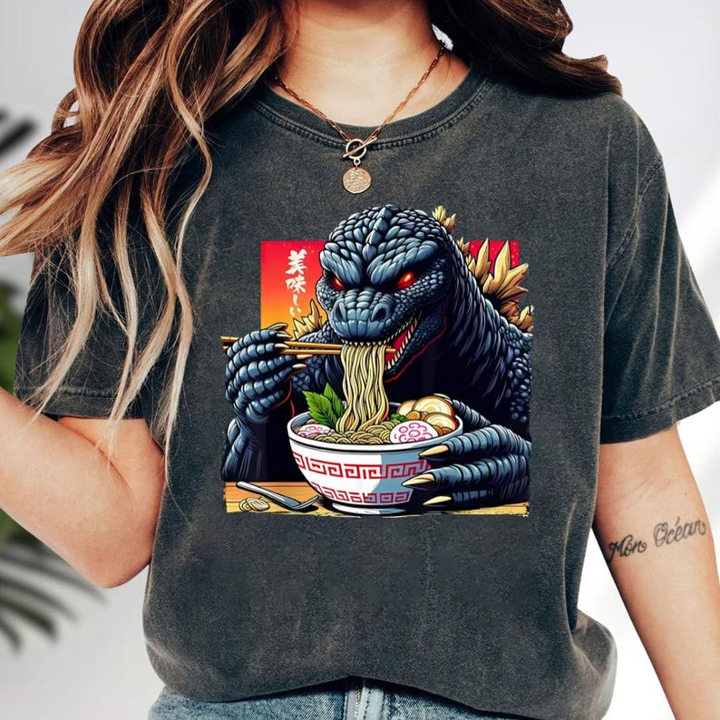 Japanese Godzilla Eating Ramen T-shirt, Japanese Monster Shirt, Anime ...