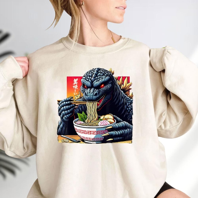 Japanese Godzilla Eating Ramen T-shirt, Japanese Monster Shirt, Anime ...