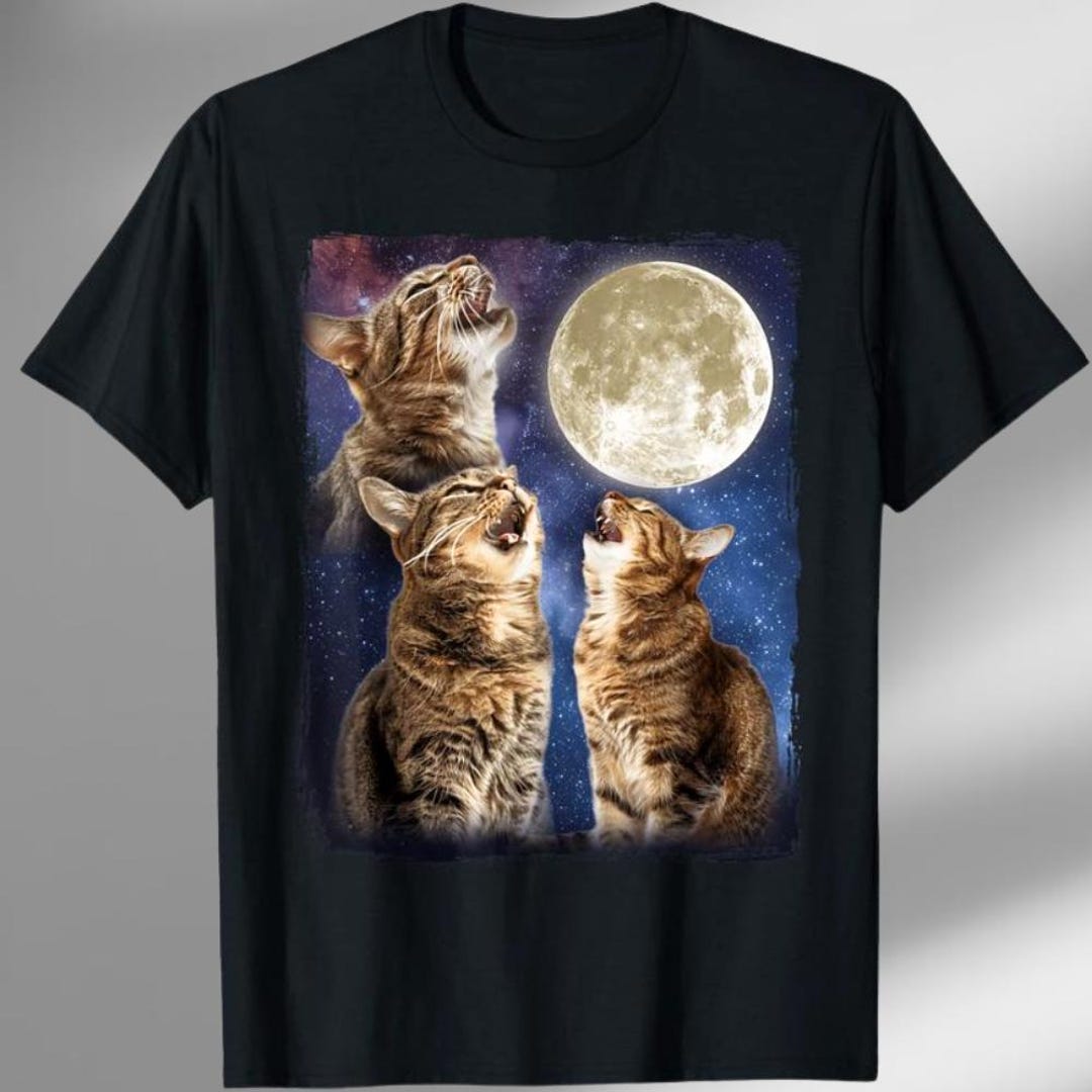 Three Cats Howling Moon Shirt, Funny Meme Kitten Shirt, Cat Howling at ...