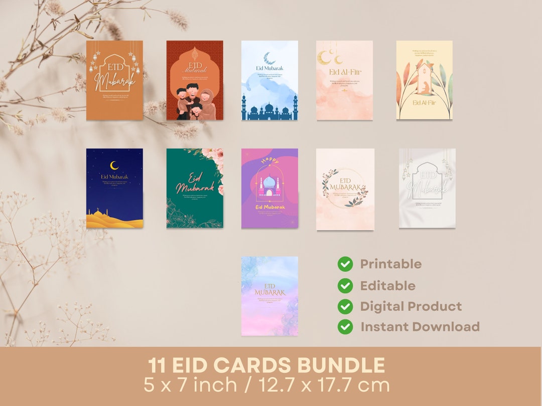 Eid Mubarak Cards, Eid Greeting Cards, Printable Cards, Canva Template ...