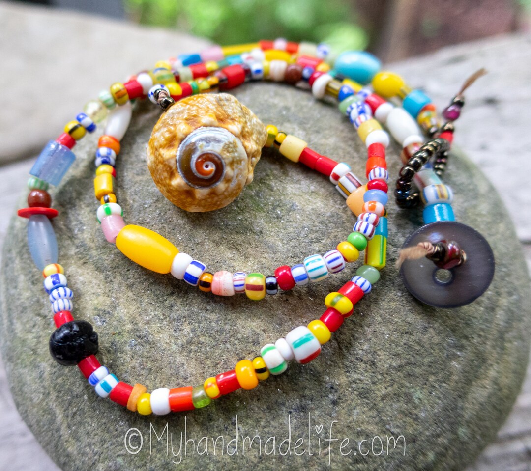 Shark Eye Shell and African Christmas Bead Necklace African Christmas ...