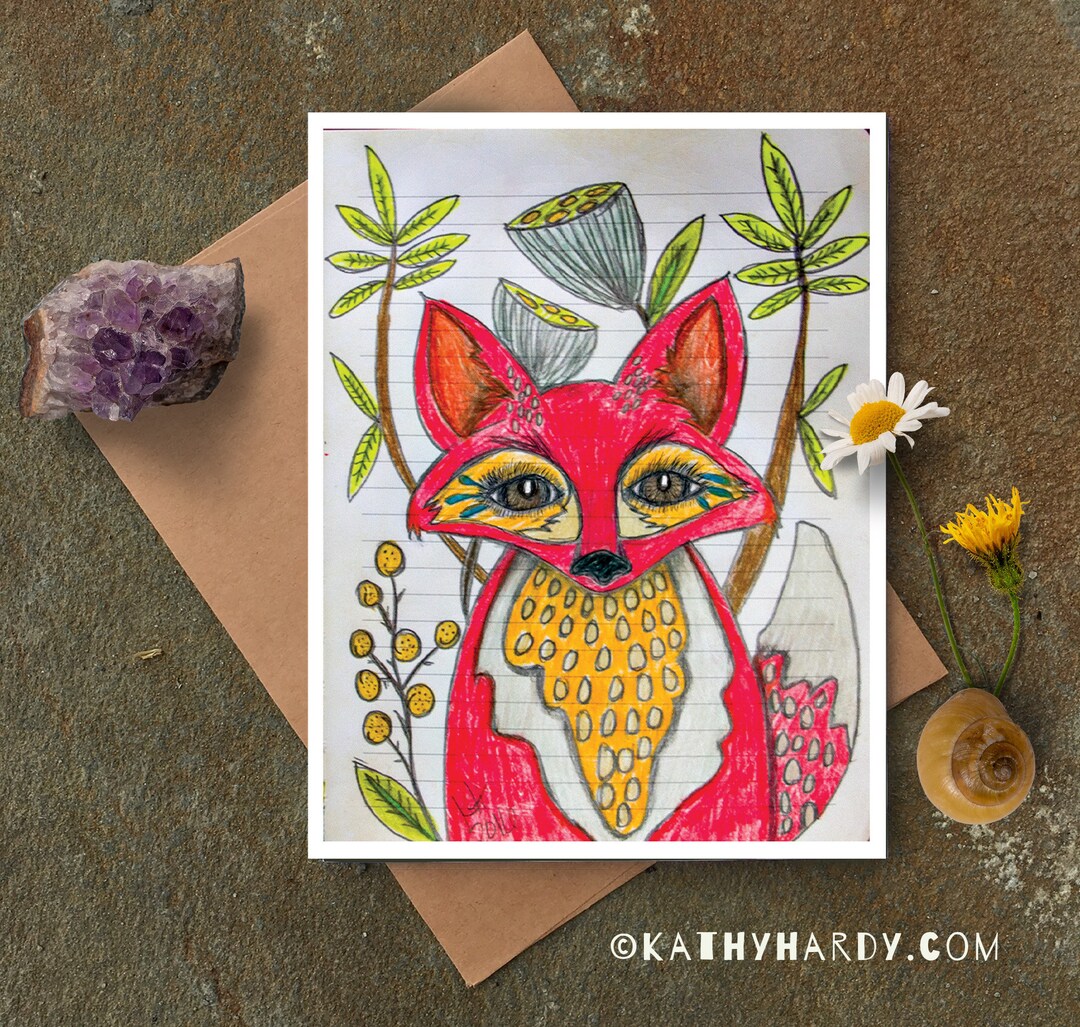 Red Fox Art Card: Original Drawing Blank Notecard - Etsy