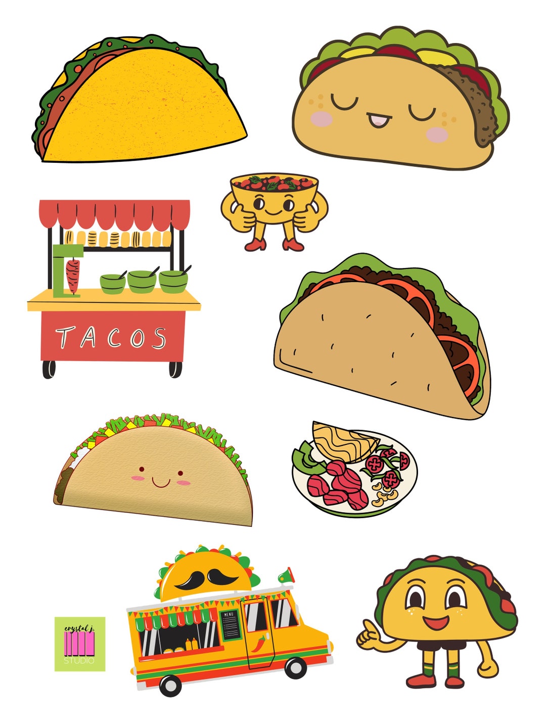 Taco Printable Stickers Digital Download for Taco Lover Taco SVG DIY ...