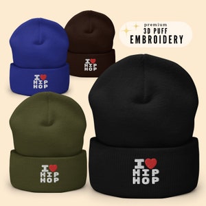 I Love Hip Hop Beanie 90s Old School Rap Music Skull Cap Embroidered ...