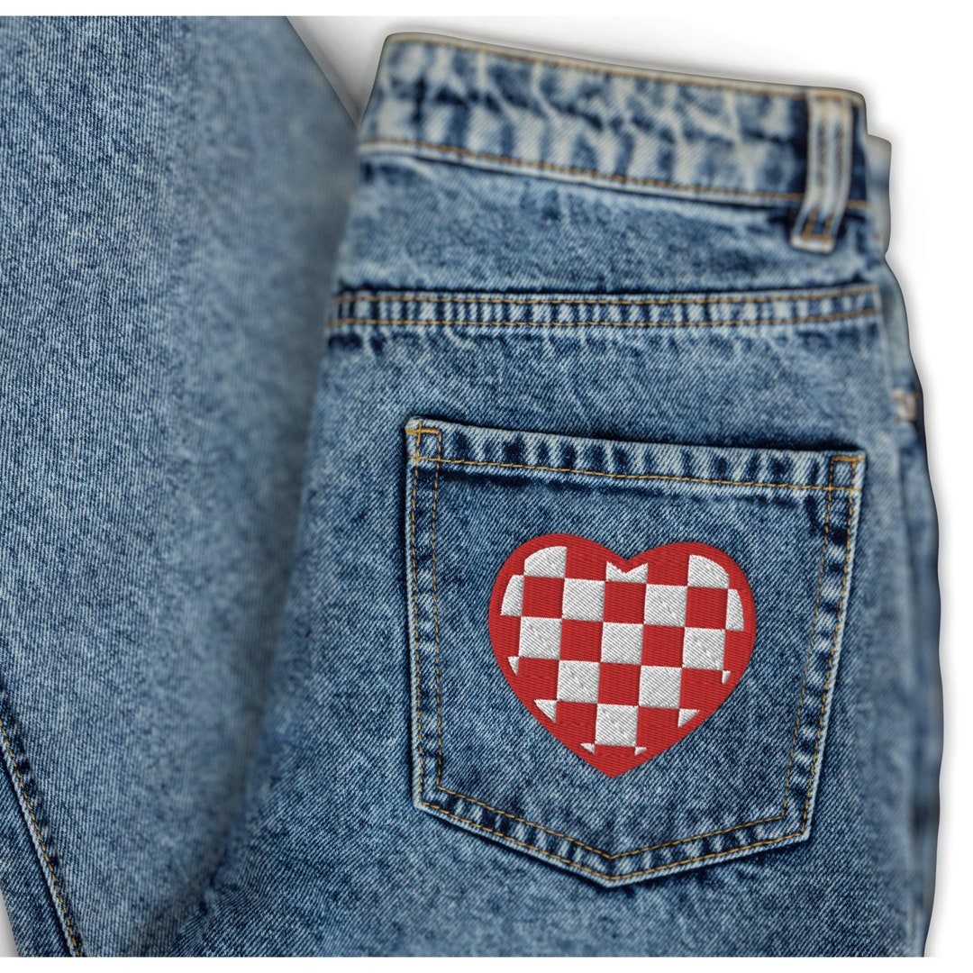 Checker Heart Patch | Checkered Pattern Heart Appliqué Checkerboard ...