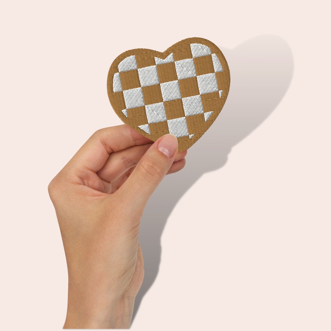 Checkerboard Patch | Black and White Heart Embroidered Patch Checkered ...