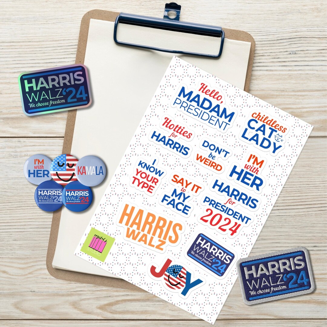 Harris Walz Super Pack Bundle Patriotic Sticker Sheet, Embroidered ...
