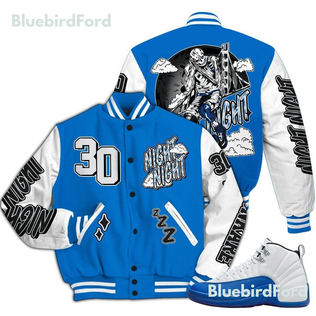 Dunkare Blueberry 12s Varsity Jacket Seeya Skeleton All Over Print ...