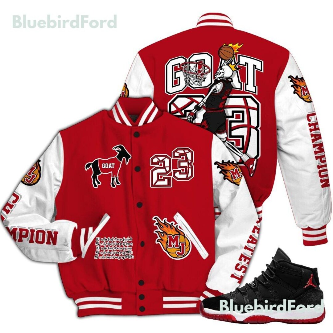 Dunkare Bred Velvet 11s Varsity Jacket, 23 G.0.A.T Jump up Basketball ...
