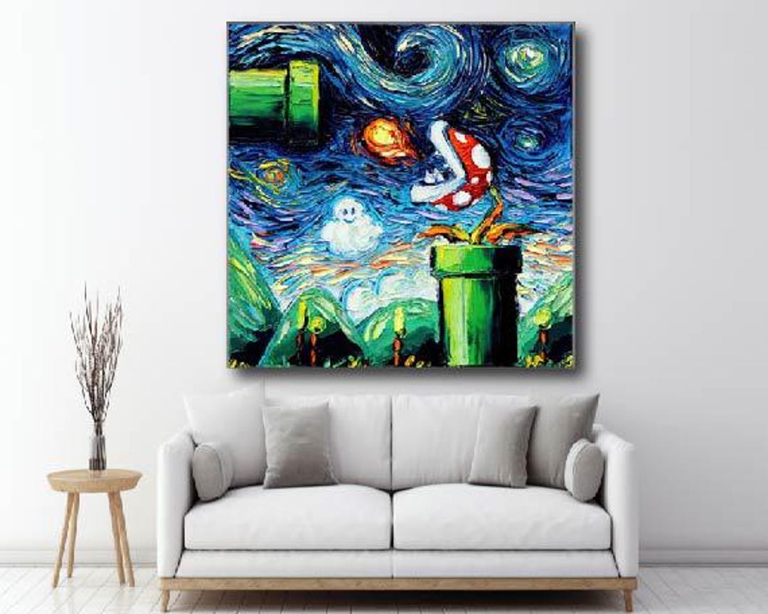 Super Mario Starry Night Canvas Poster Print, Mario World, Van Gogh ...