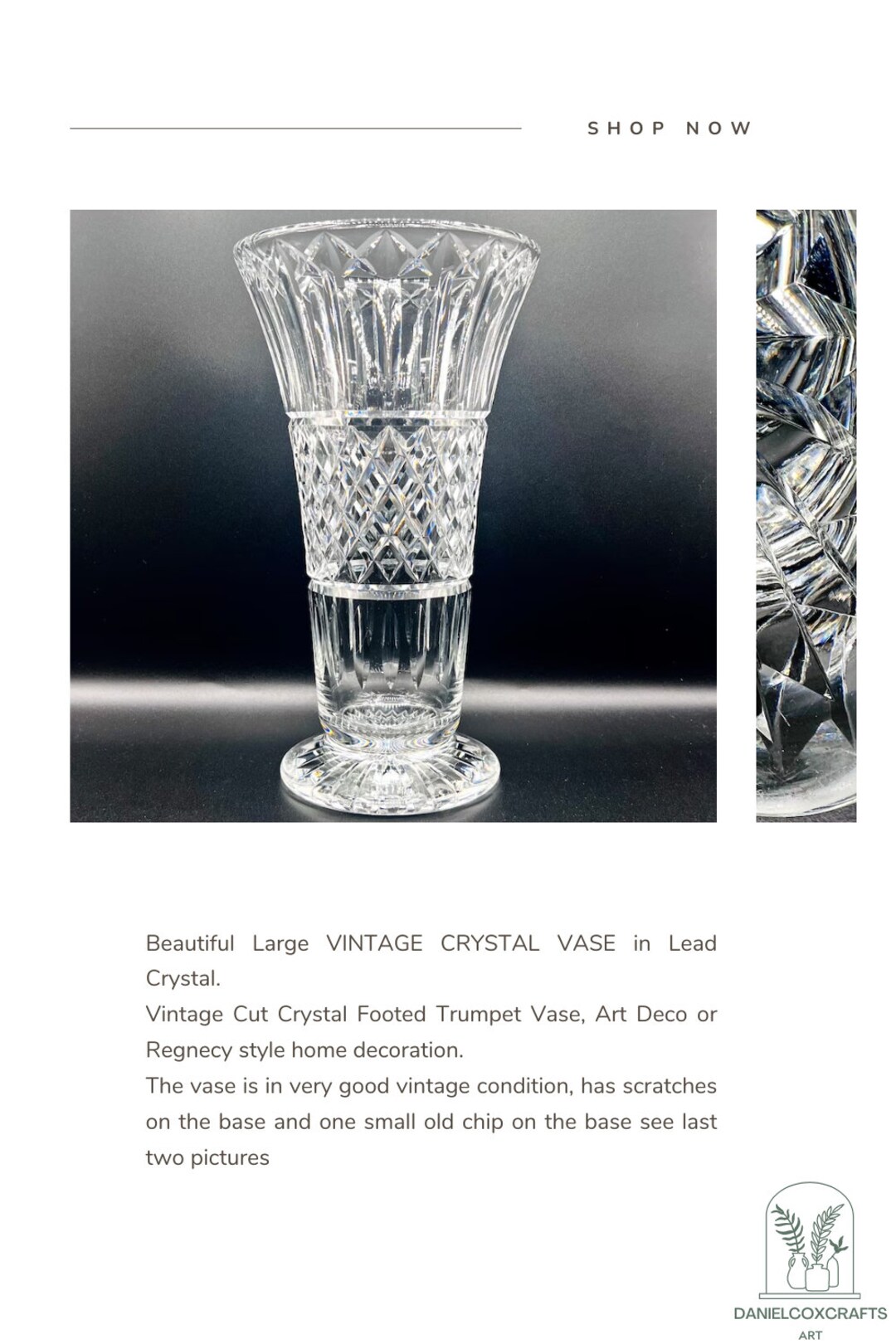 VINTAGE CRYSTAL VASE, Regency Art Deco Style Cut Crystal, Large Footed ...