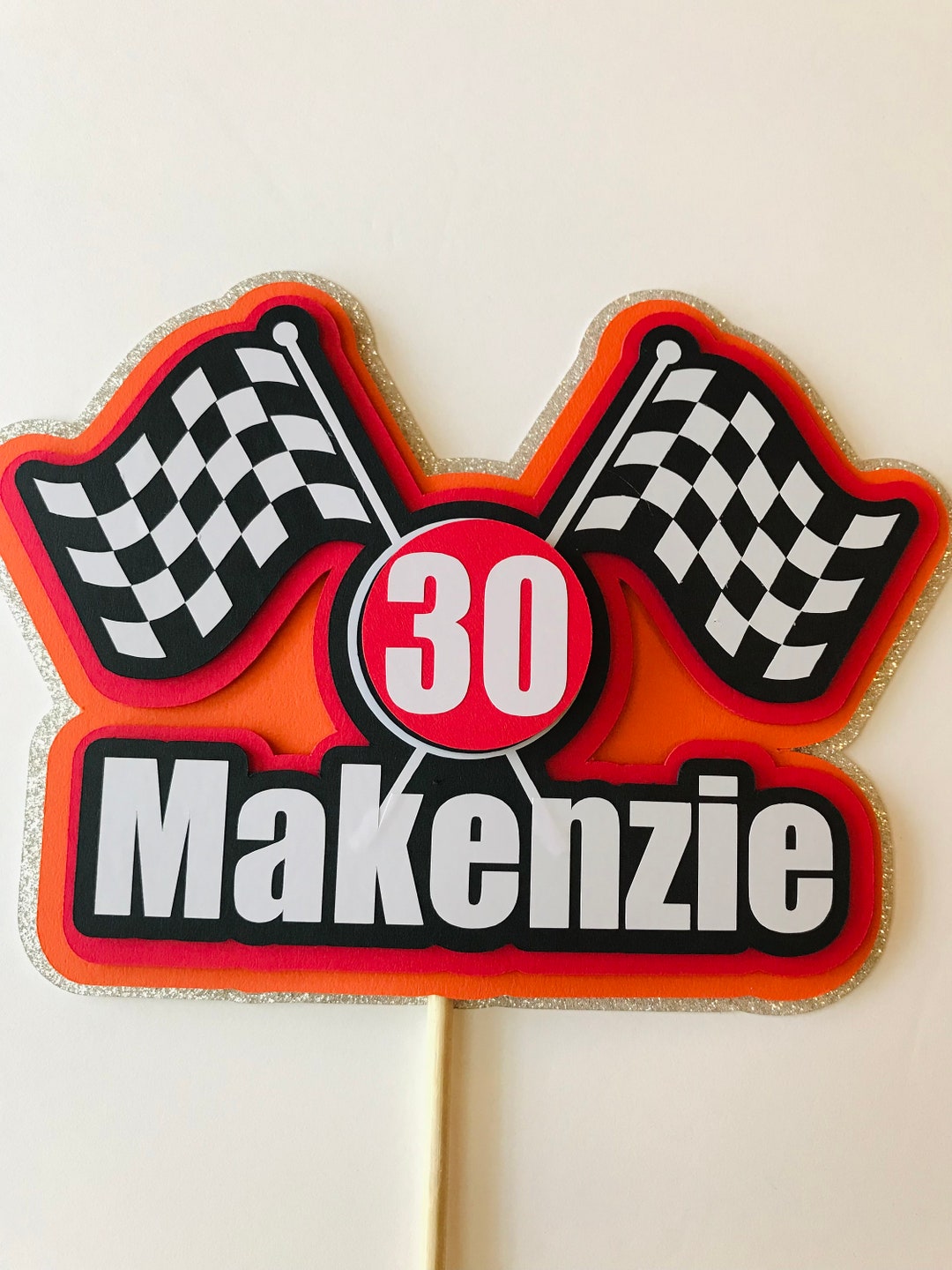Cake Topper...racecar Cake Topper...checkered Flag Racecar Birthday ...
