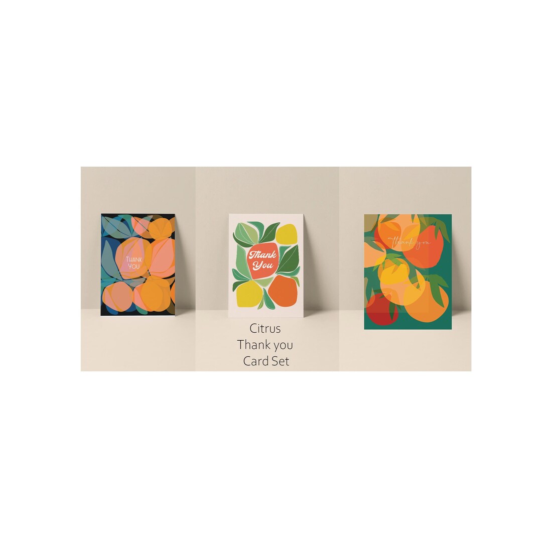 Thank You Card Set, Thank You Note Card, Citrus Art, Fruit Print, Blank ...