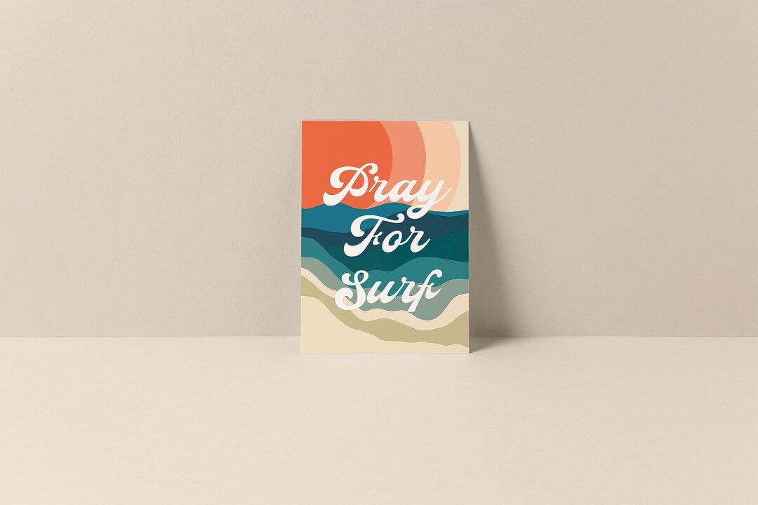 Pray for Surf Note Card, Surfer Art Print, Typography Card, Quote Note ...