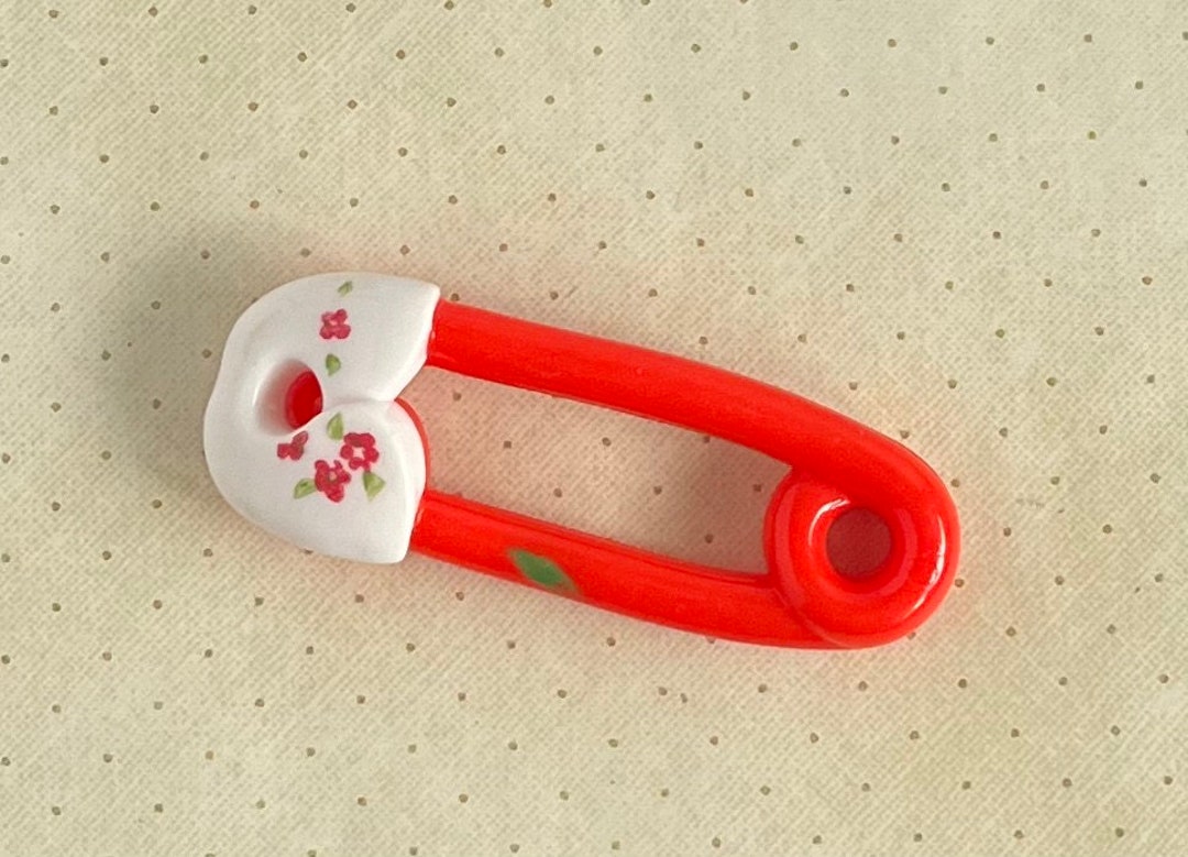 Vintage Diaper Pin Rattle, Plastic Red Baby Rattle, Baby Shower Decor ...