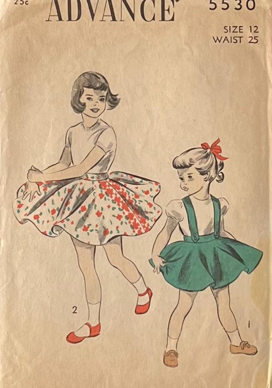 1940s Girls' Twirl Skirt Pattern, Advance 5530, Size 12 - Etsy