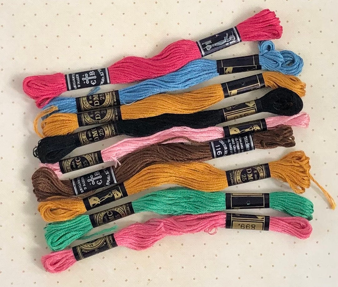 Vintage Skeins Embroidery Thread, Pink/blue/green/black, DMC, Brillante ...