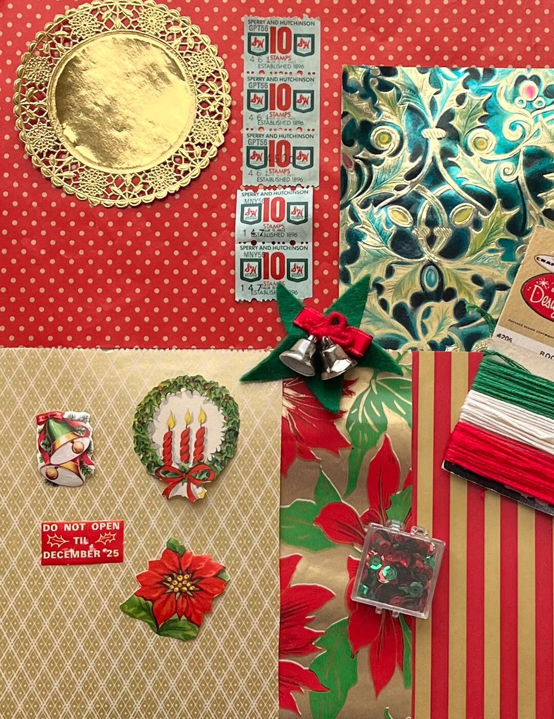 Vintage Christmas Theme Paper and Crafting Kit, Red/green Sequins ...