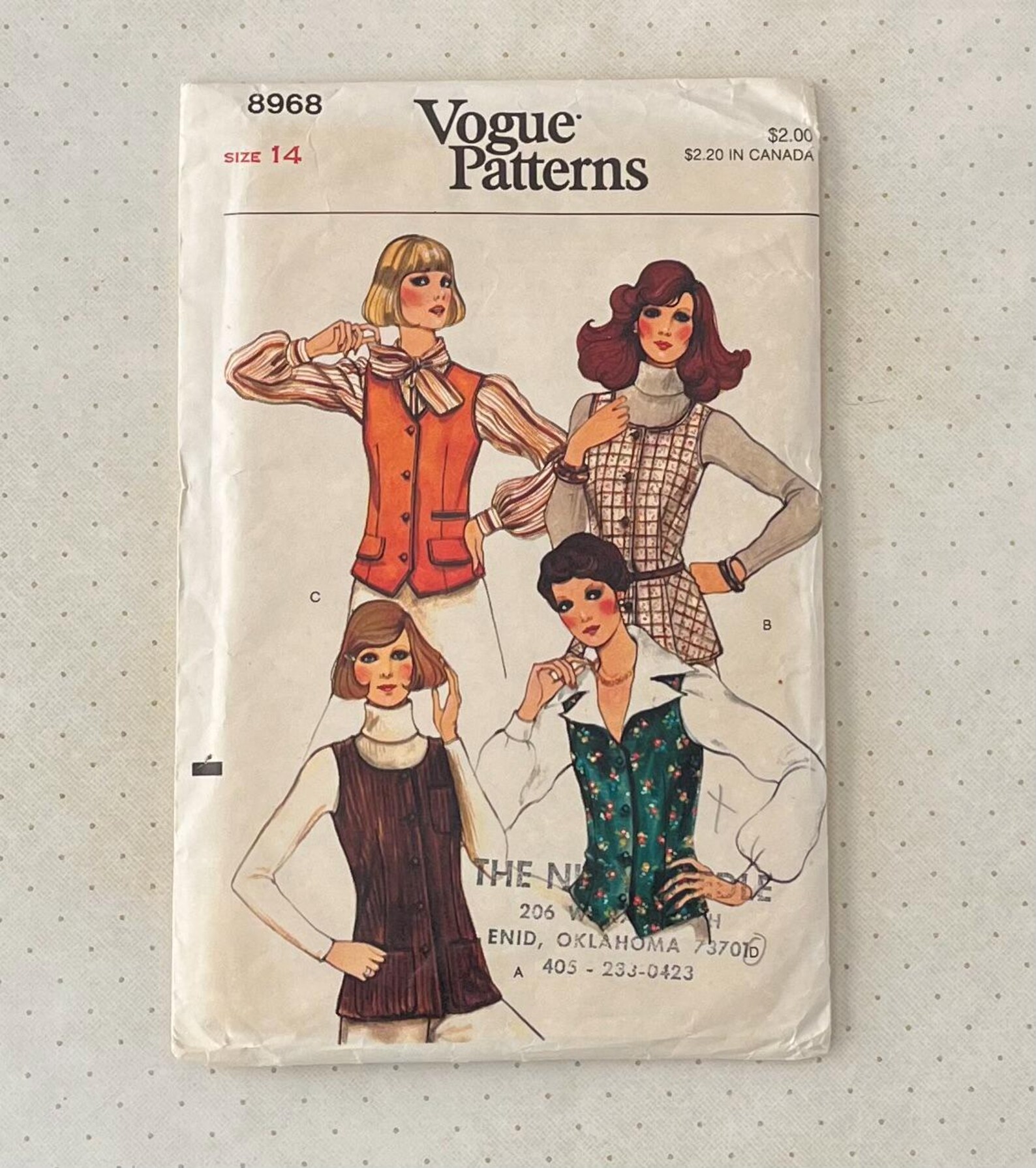 1970s Vogue Vest Pattern, Vogue 8968, Size 14 - Etsy