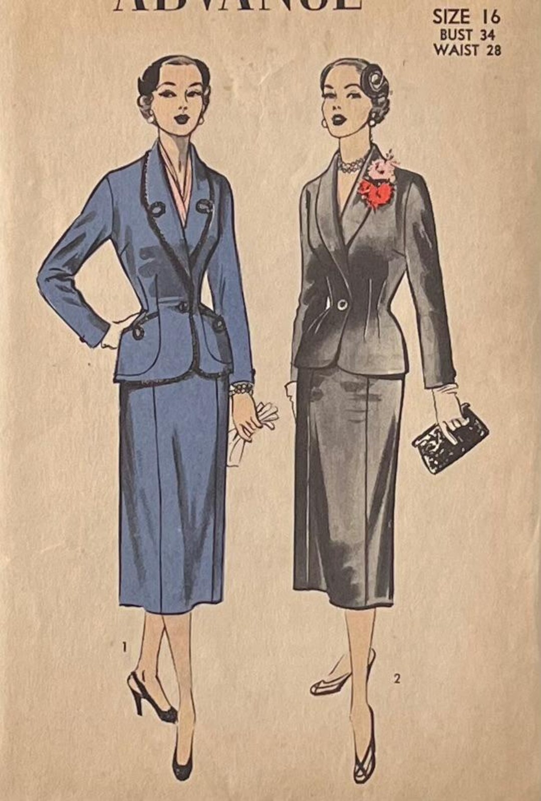 1940s Women's Jacket Pattern, Skirt Pattern, 1940s Suit Pattern ...