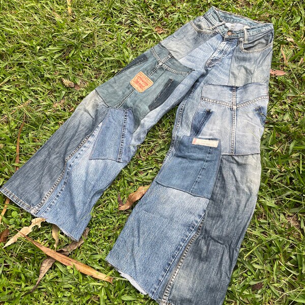 Men Patchwork Jeans - Etsy