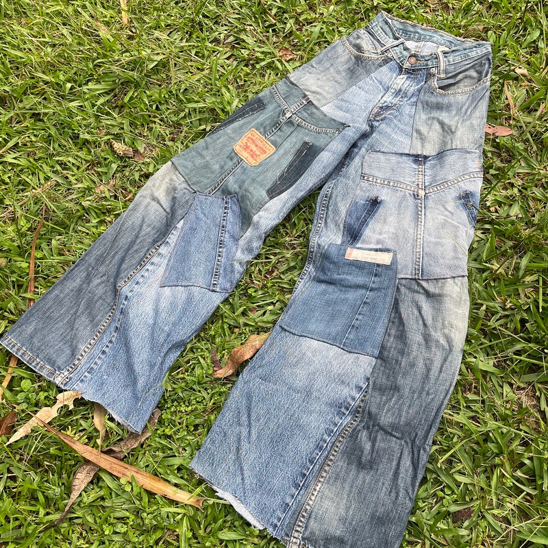 Patchwork Blue Jeans - Etsy