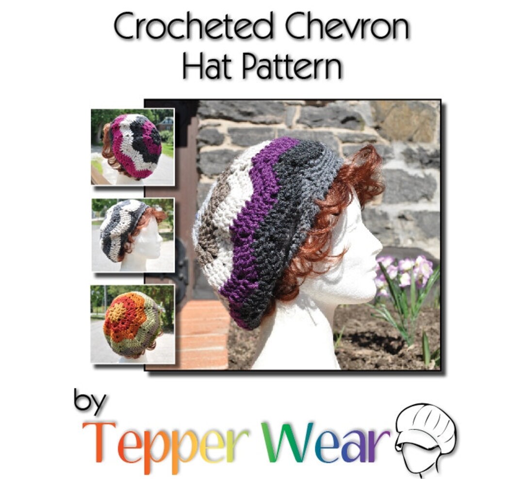 Crochet Hat Pattern - Ripple Chevron Hat - Slouchy Beret Multicolored ...