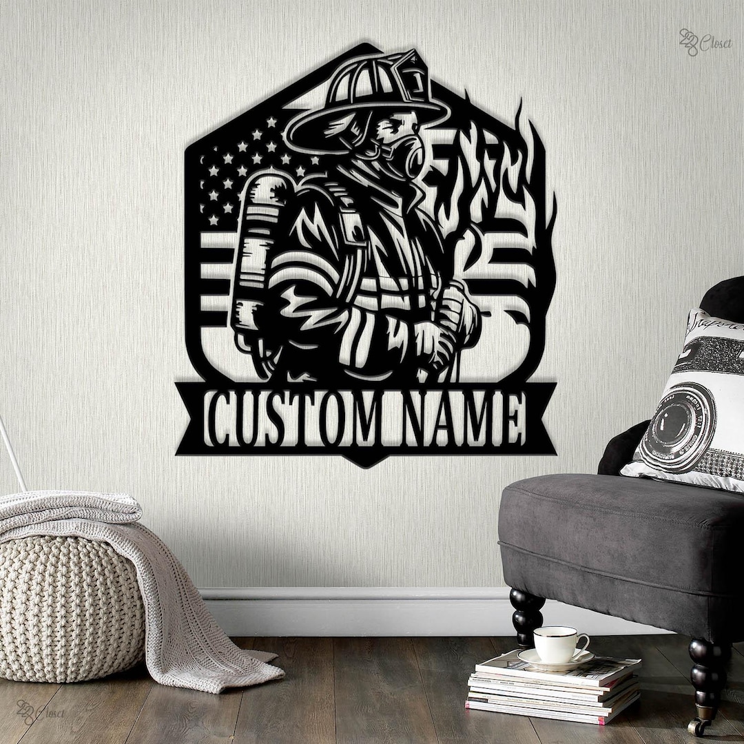 Personalized Firefighter Monogram Metal Sign Wall Art, Custom Fireman ...