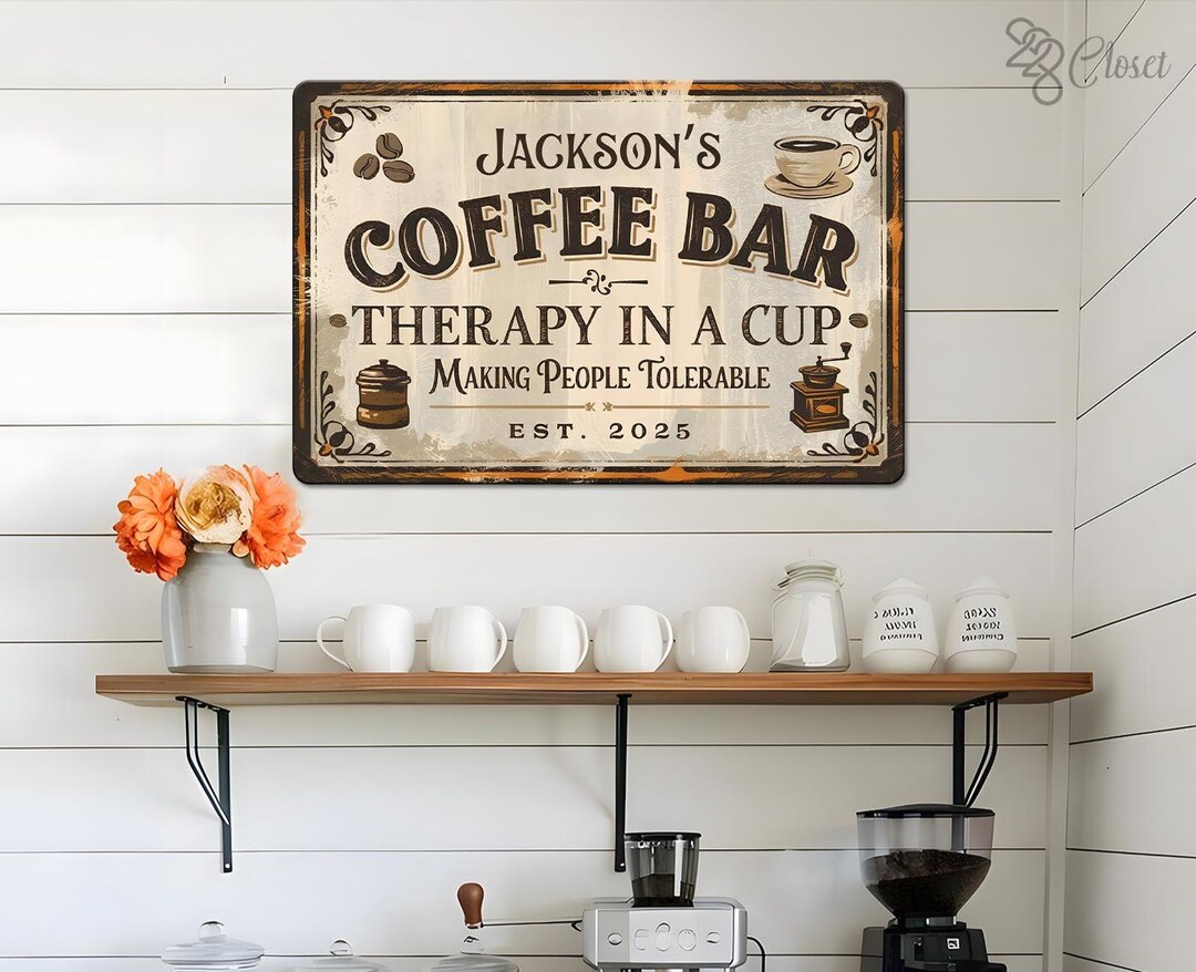 Personalized Coffee Bar Sign Custom Cup of Coffee Wall Decor Custom ...
