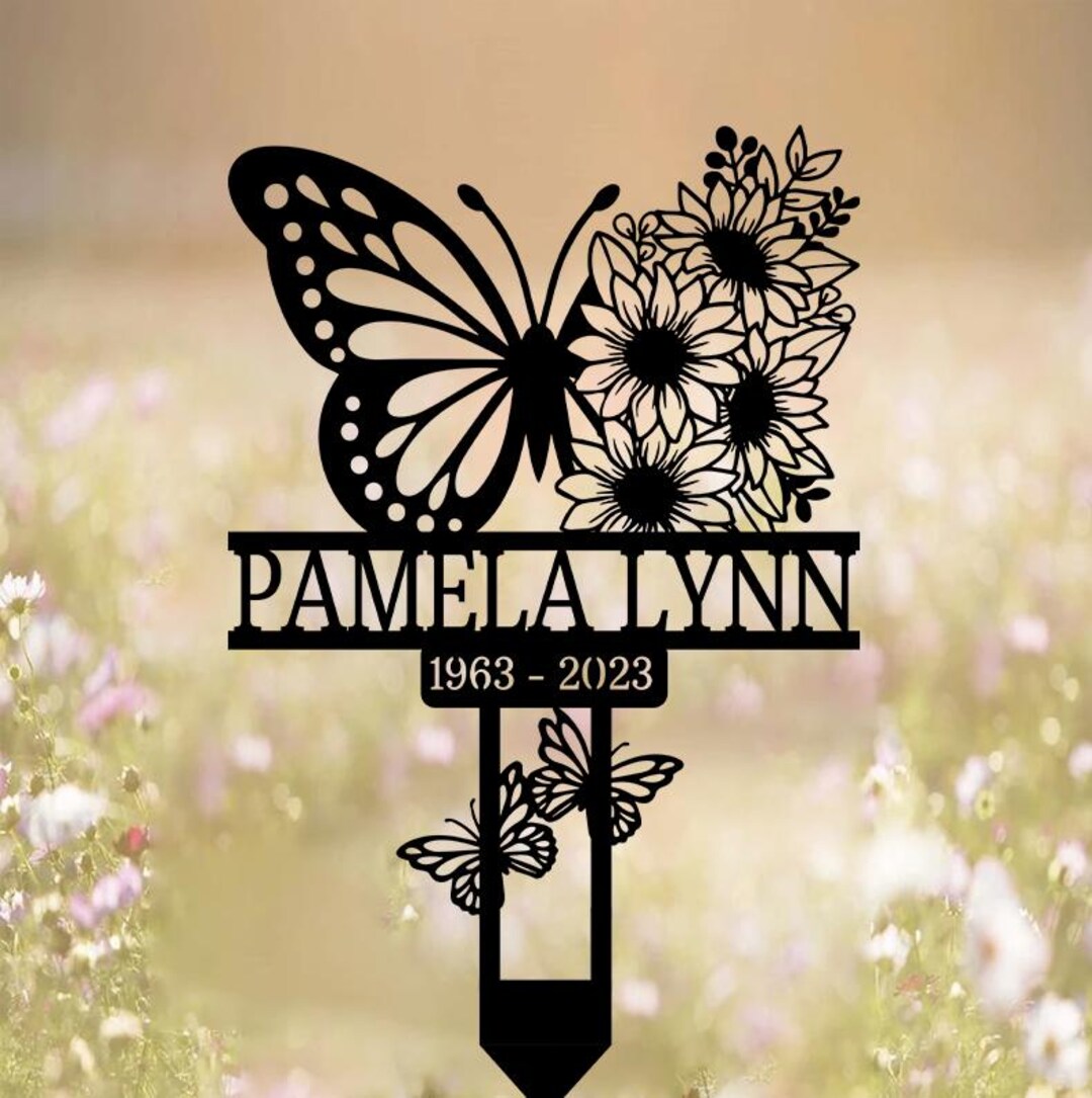 Custom Butterfly Memorial Cross Stake Metal, Butterfly & Cross ...