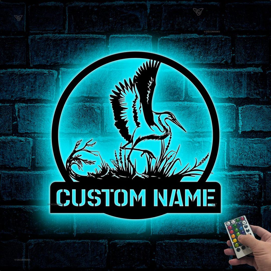 Custom Herons Bird Metal Sign Led Light, Personalized Heron Bird Metal ...