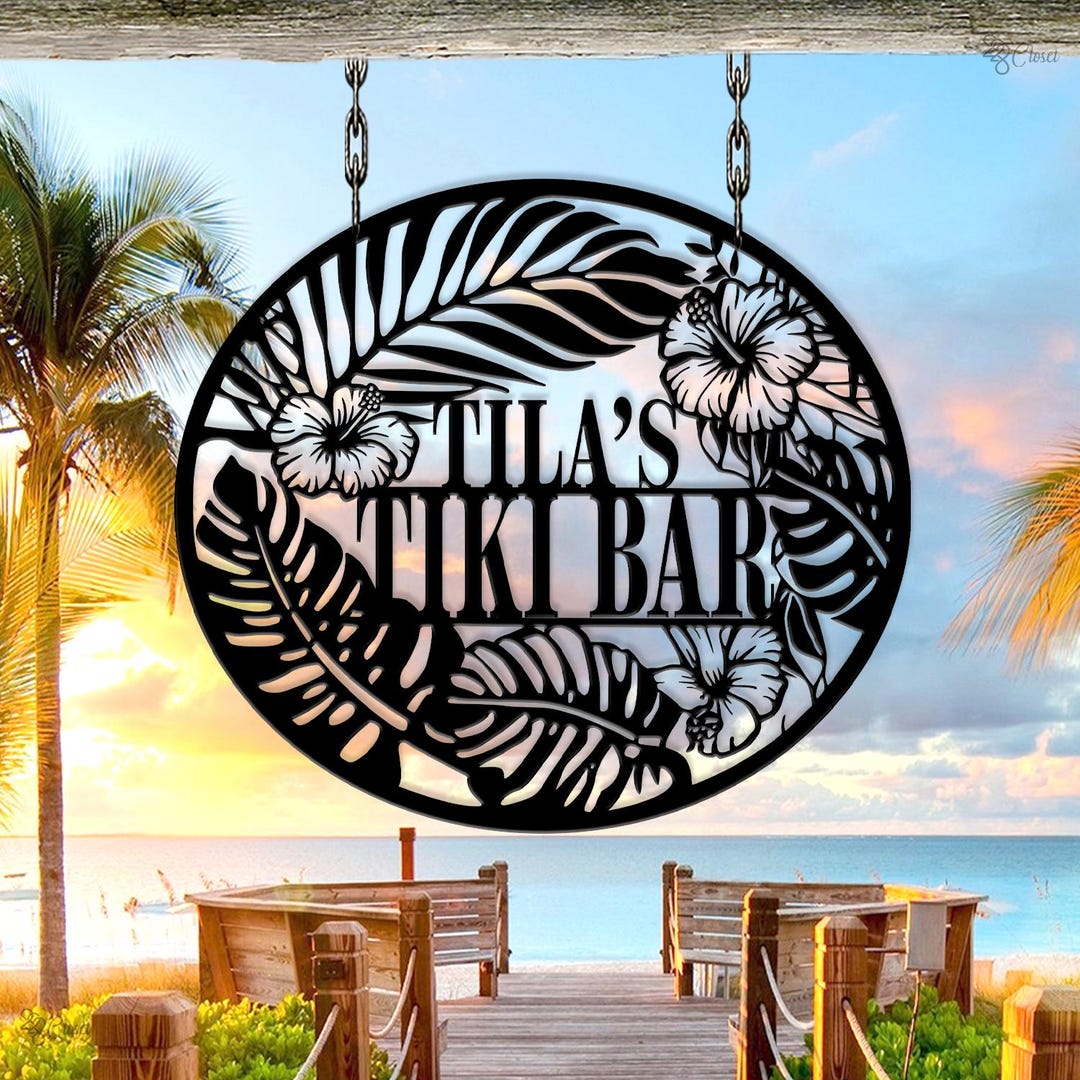 Custom Tiki Bar Sign, Tropical Bar Decor With Name, Gift for Beach ...