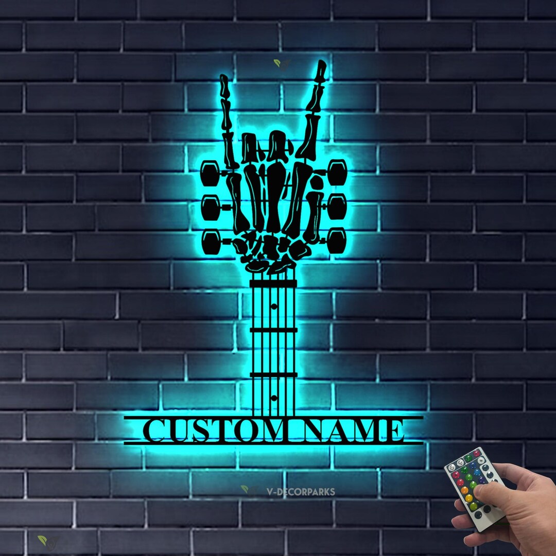 Customized Rock Roll Skeleton Hand LED Lights, Rock on Guitar Metal ...