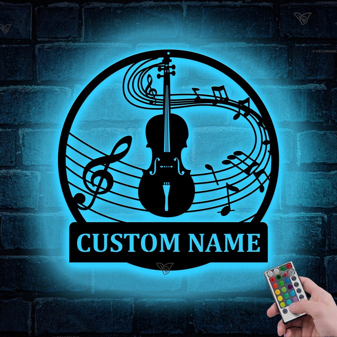 Custom Cello Monogram Metal Sign Led Lights, Custom Violin Player Name ...