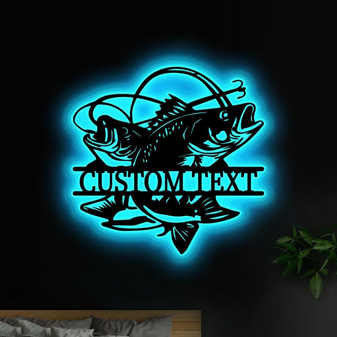 Custom Bass Fishing Metal Sign Led Lights, Fishing Metal Wall Art ...
